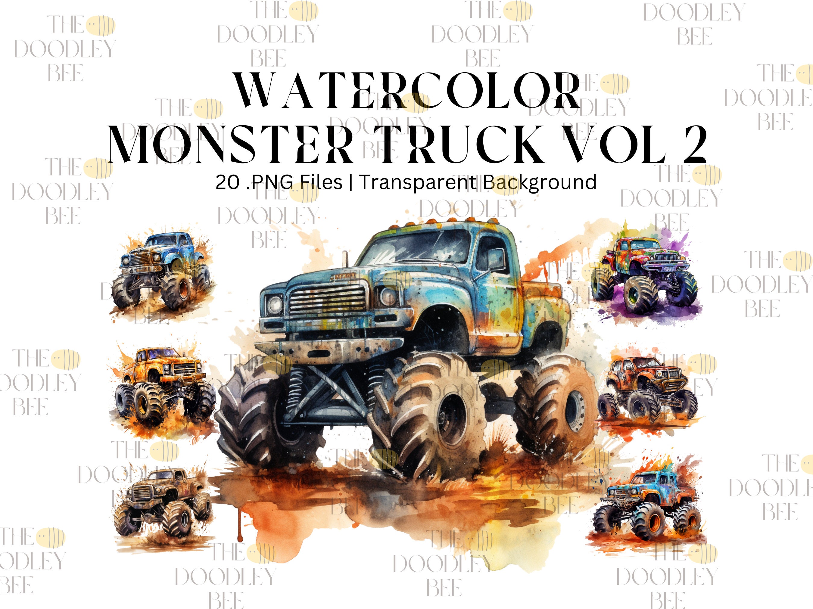 2o Monster Truck Watercolor Clipart Bundle for Commercial Use Instant ...