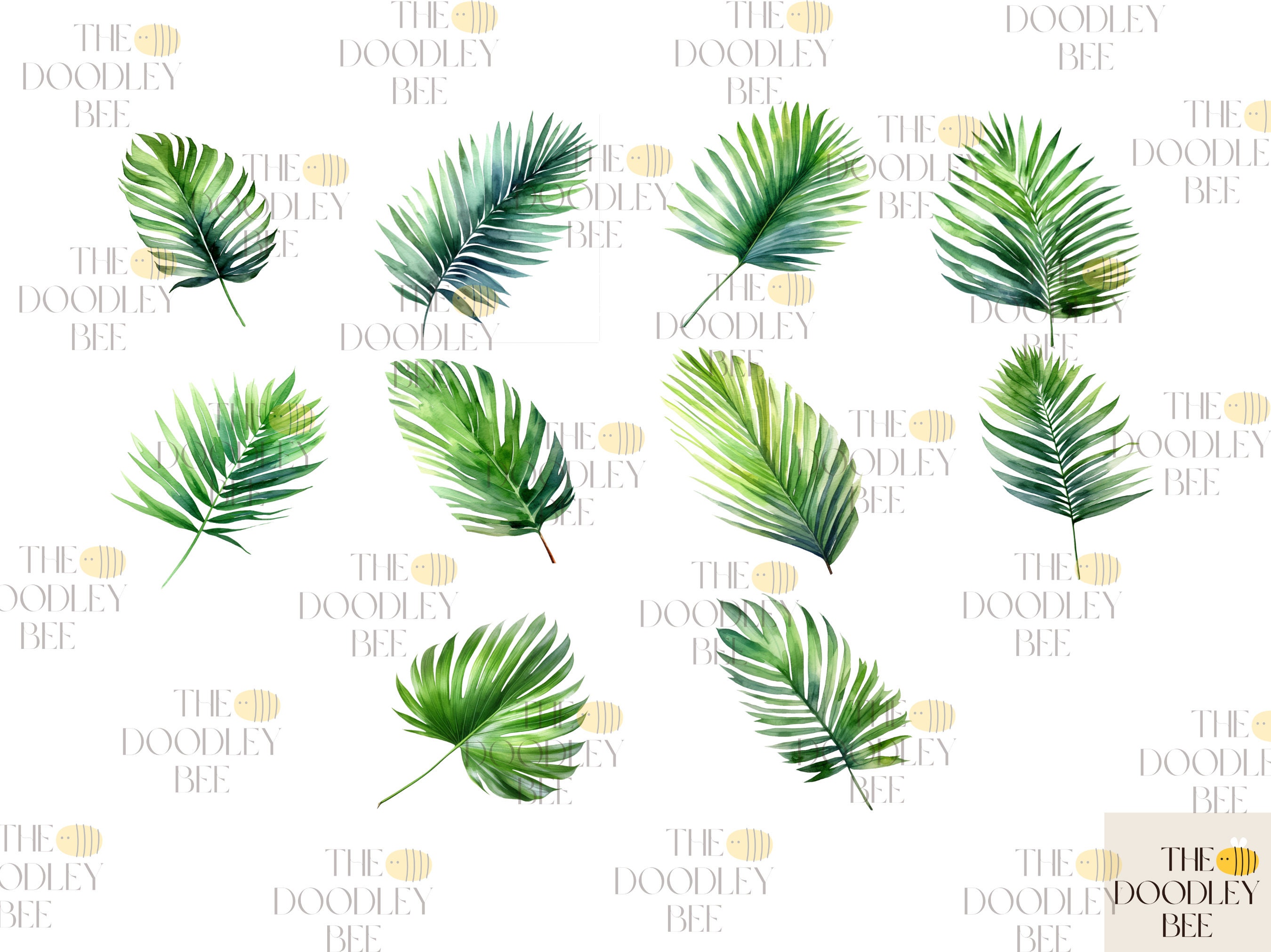 22 Watercolor Palm Leaf Clipart Bundle for Commercial Use Instant ...