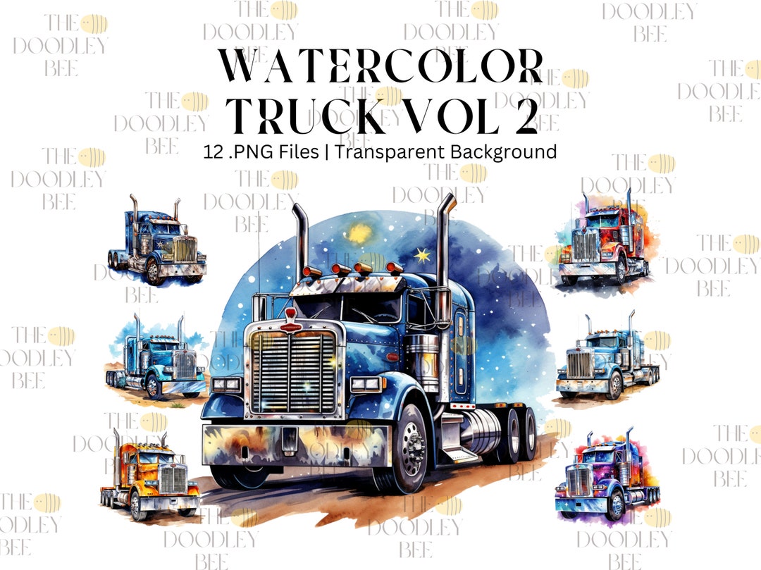 Watercolor Truck 12 Clipart PNG Bundle, Commercial Use, Digital ...