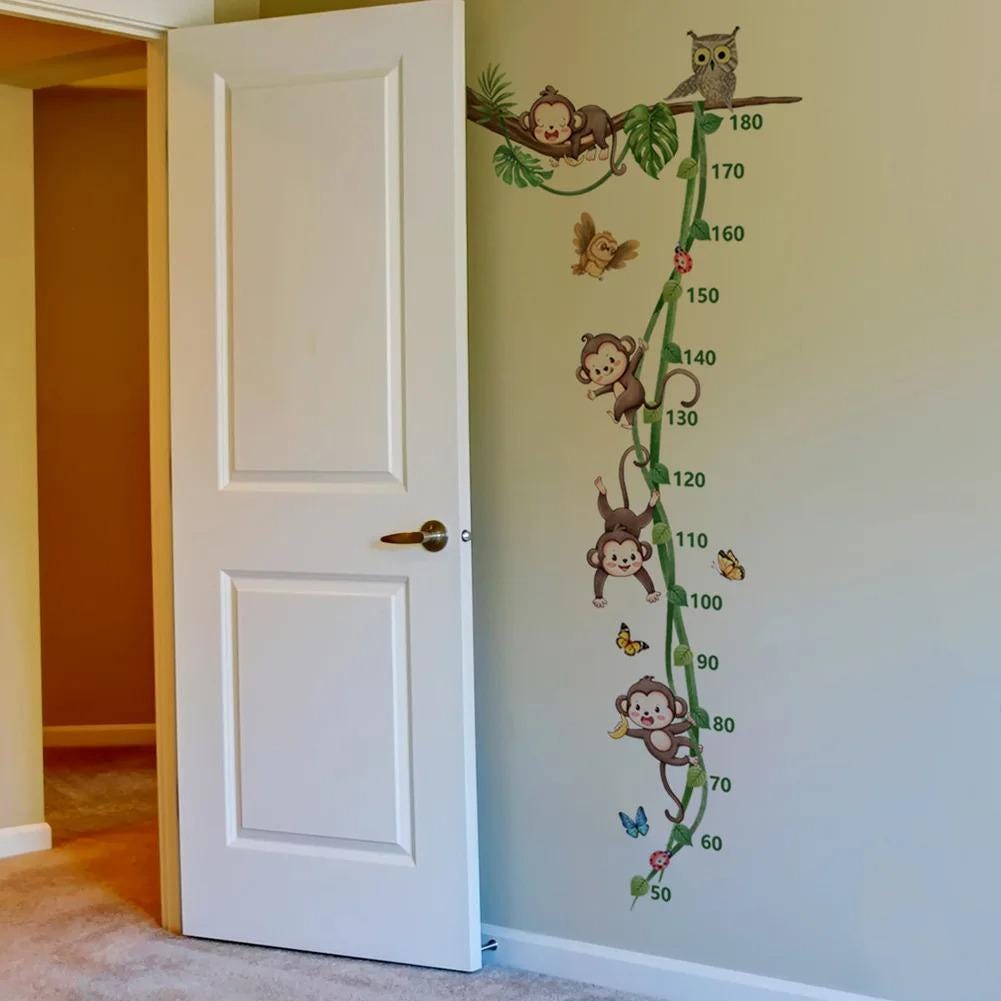 Cartoon Monkey Vine Height Chart Wall Sticker – Peel & Stick Growth ...