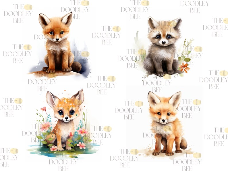20 Cute Baby Animal Watercolor Clipart PNG Bundle, Commercial Use ...