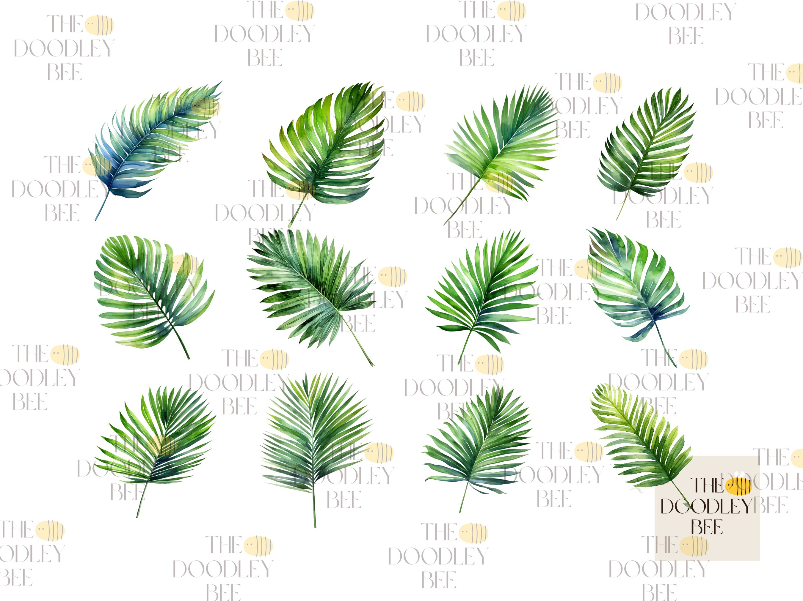 22 Watercolor Palm Leaf Clipart Bundle for Commercial Use Instant ...