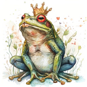 Watercolor Prince Charming Frog Clipart Bundle, Frog PNG Graphics ...