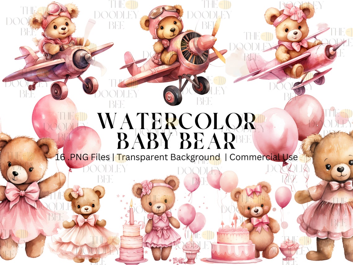 Watercolor Teddy Bear Clip Art Clipart Pack Baby Shower for a - Etsy