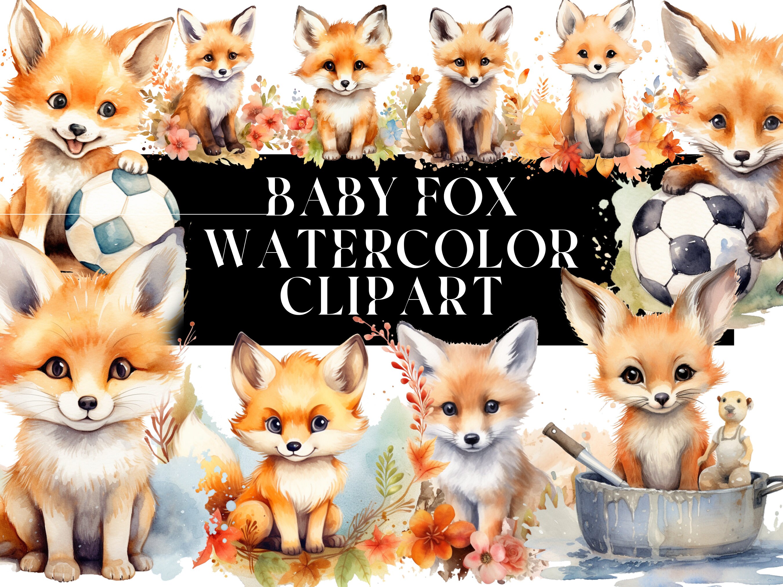 20 Baby Fox Watercolor PNG Clipart Bundle for Commercial Use - Etsy