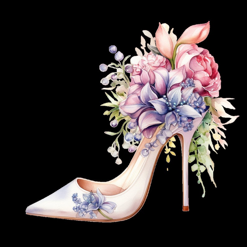 Watercolor Wedding Heels Clipart Heels With Flowers Clipart - Etsy