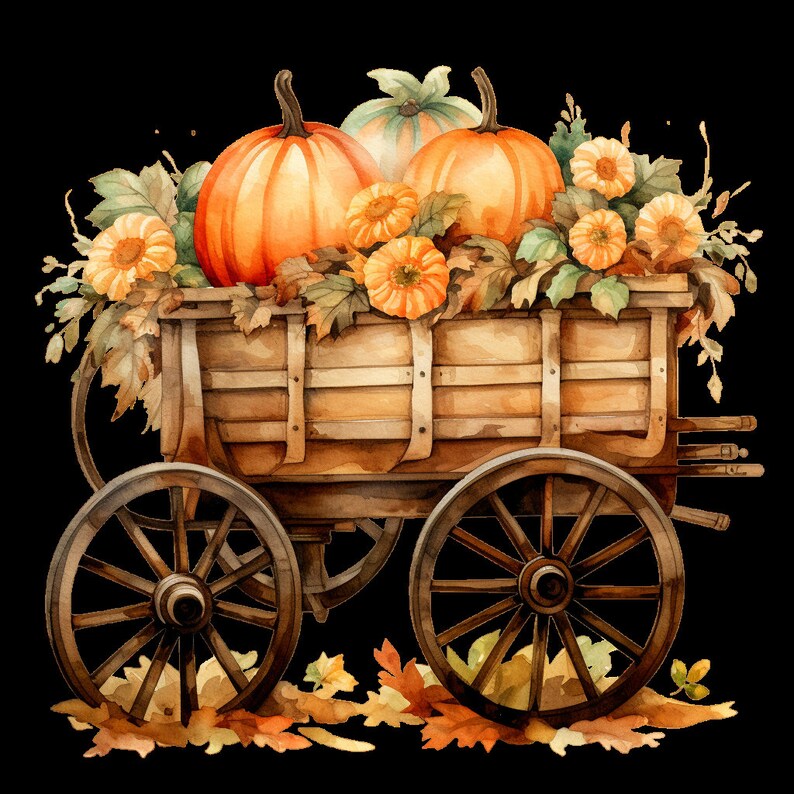 Pumpkin Wagon Clipart 10 High-quality Pngs Pumpkin Cart - Etsy
