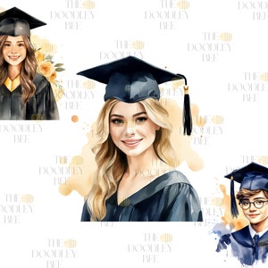 Graduation Watercolor Clipart, 12 Watercolor Graduate Clipart, Student ...