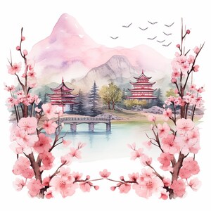 Japanese Landscape Clipart 12 High Quality Pngs Watercolor Art, Digital ...