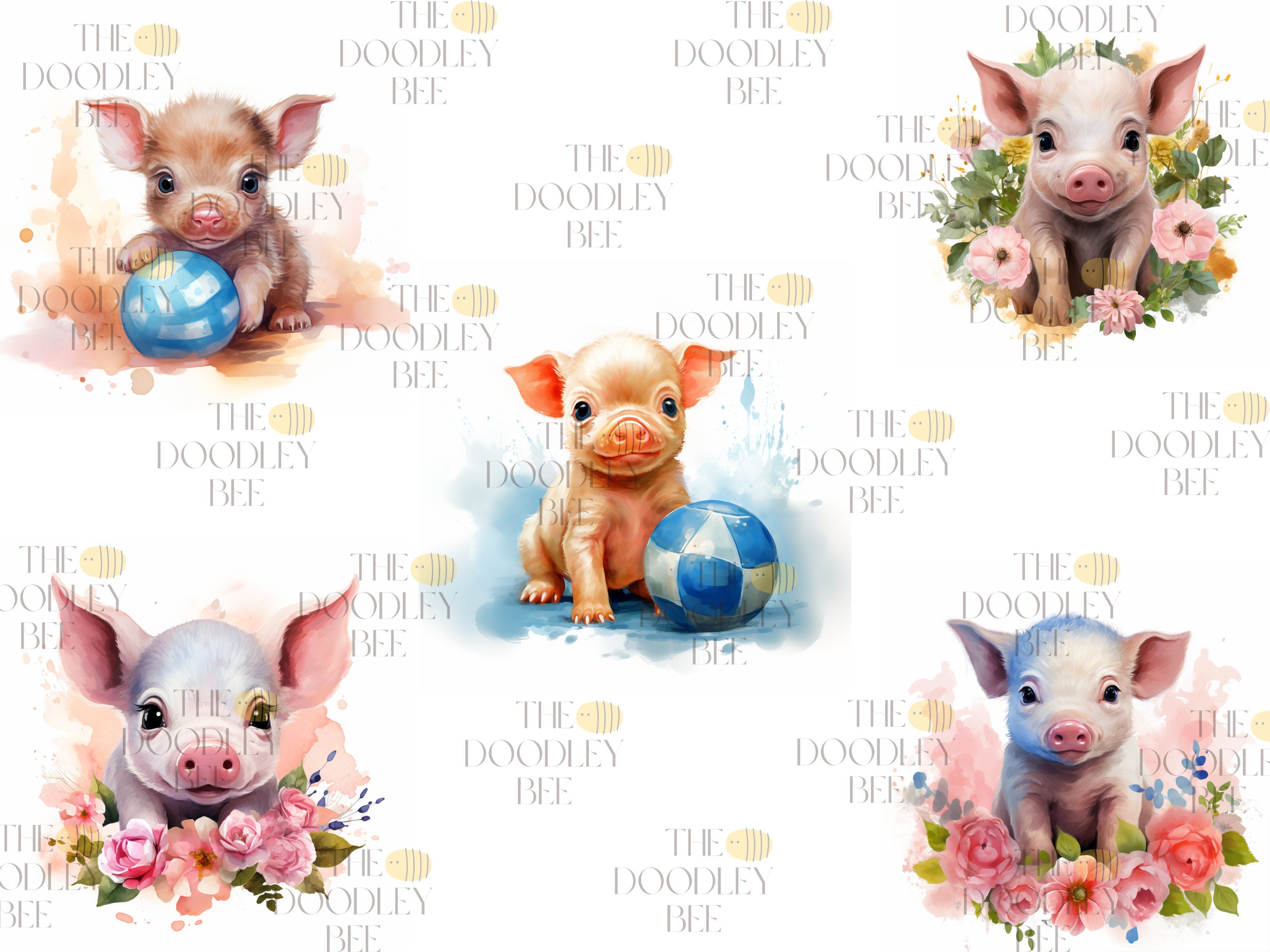 24 Baby Pig Watercolor Clipart PNG Bundle , Commercial Use, Digital ...