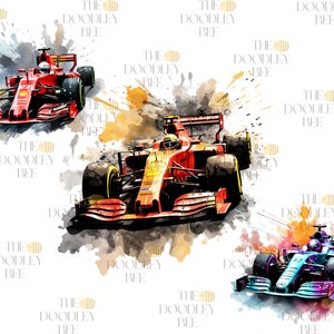 Watercolor Formula 1 Race Car Illustrations, High-quality F1 Racing ...