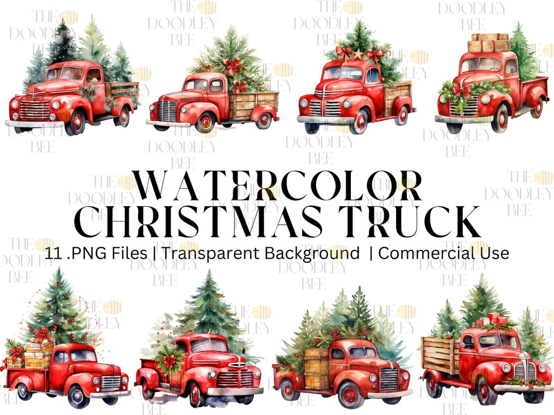 Watercolor Christmas Truck PNG - 11 Watercolor Clipart Bundle, Junk ...