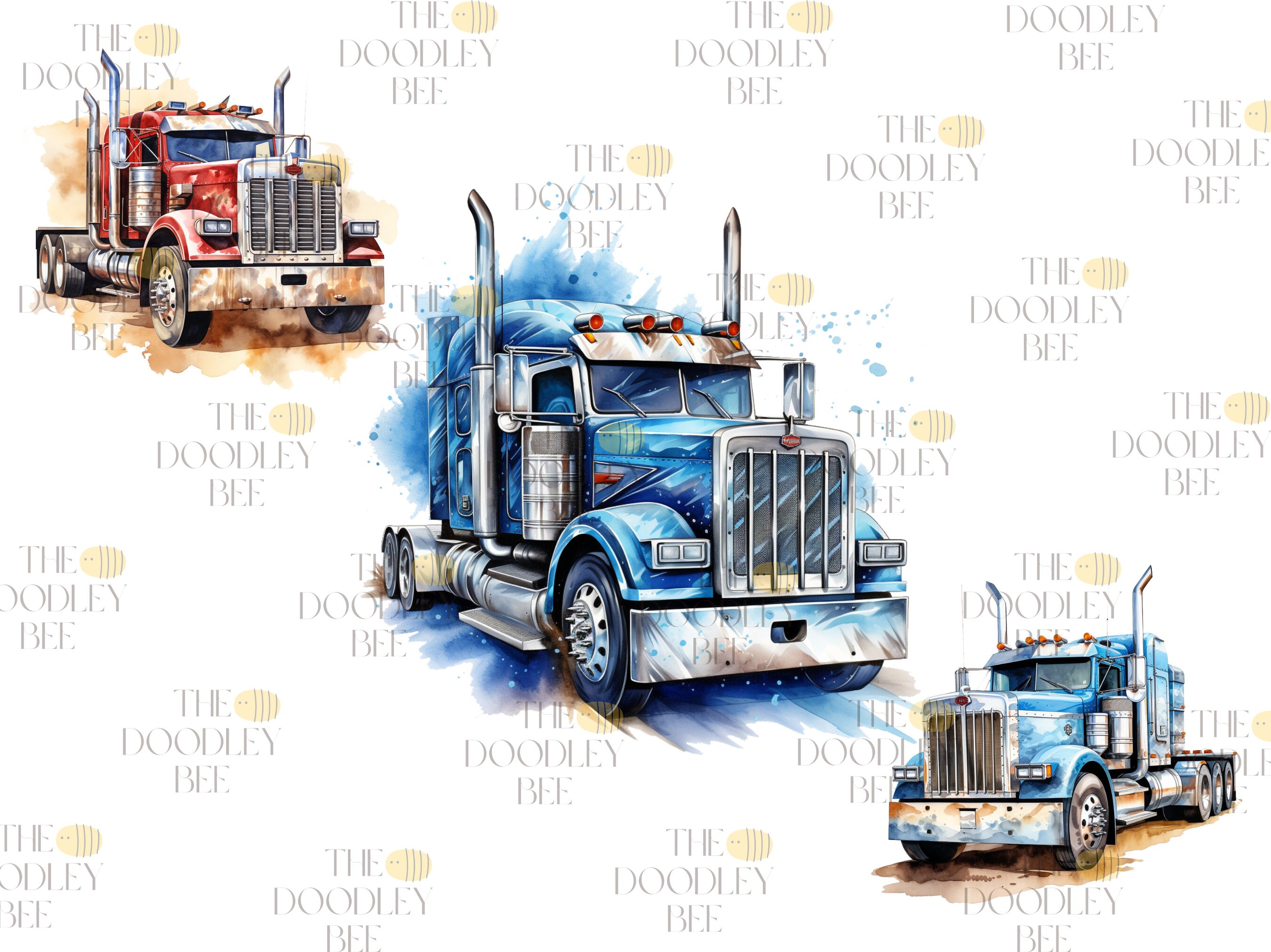 Watercolor Truck 12 Clipart PNG Bundle, Commercial Use, Digital ...