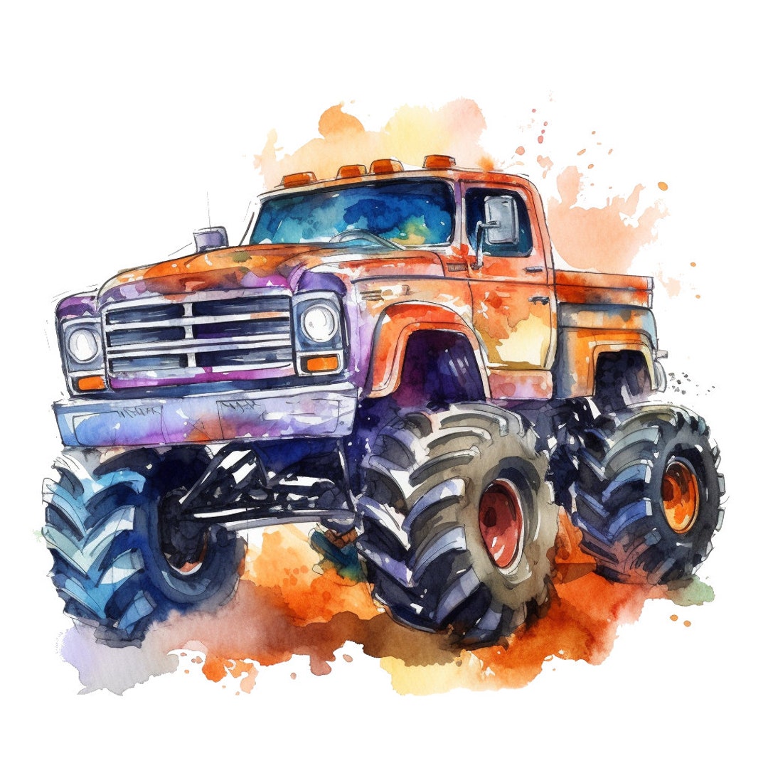 22 Monster Truck Watercolor Clipart Bundle for Commercial Use - Instant ...