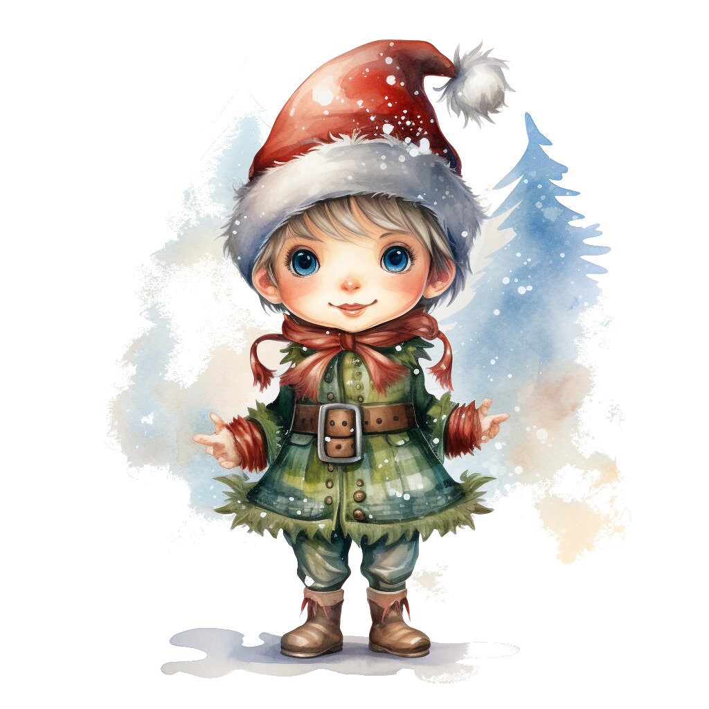 Watercolor Elf Clipart 12 PNG, Merry Christmas, Digital Download, Card ...