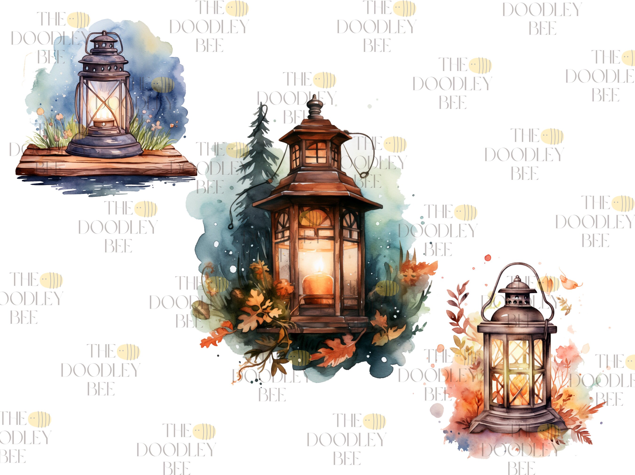 Watercolor Cottage Core Lanterns Clipart, Clipart Bundle, Commercial ...