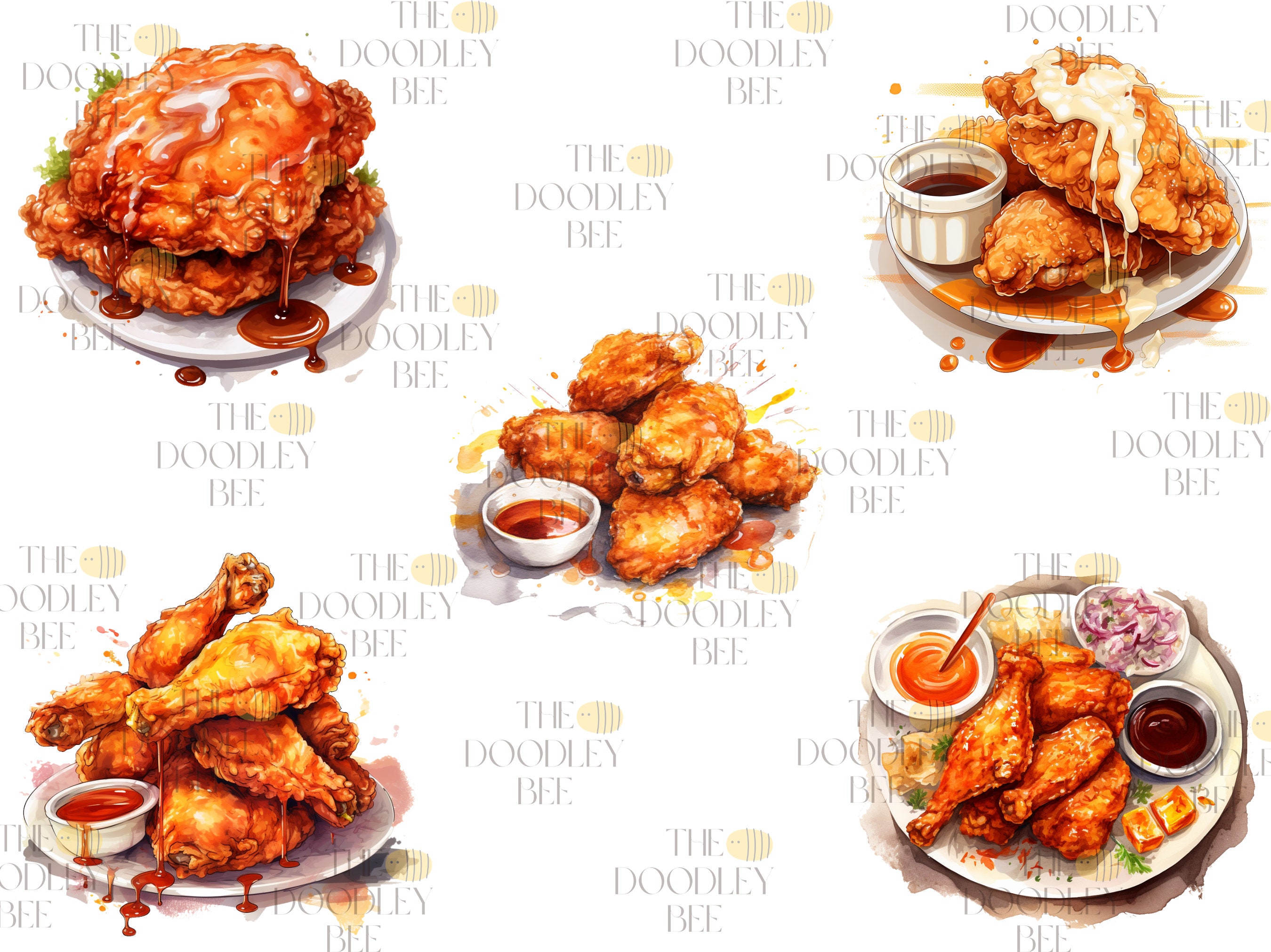 20 Fried Chicken Watercolor Clipart PNG Bundle, Commercial Use, Digital ...