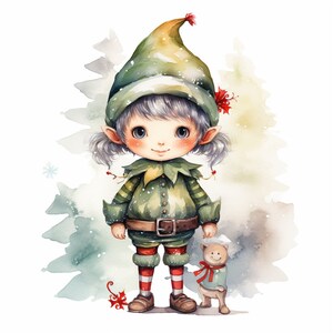 Watercolor Elf Clipart 12 PNG, Merry Christmas, Digital Download, Card ...
