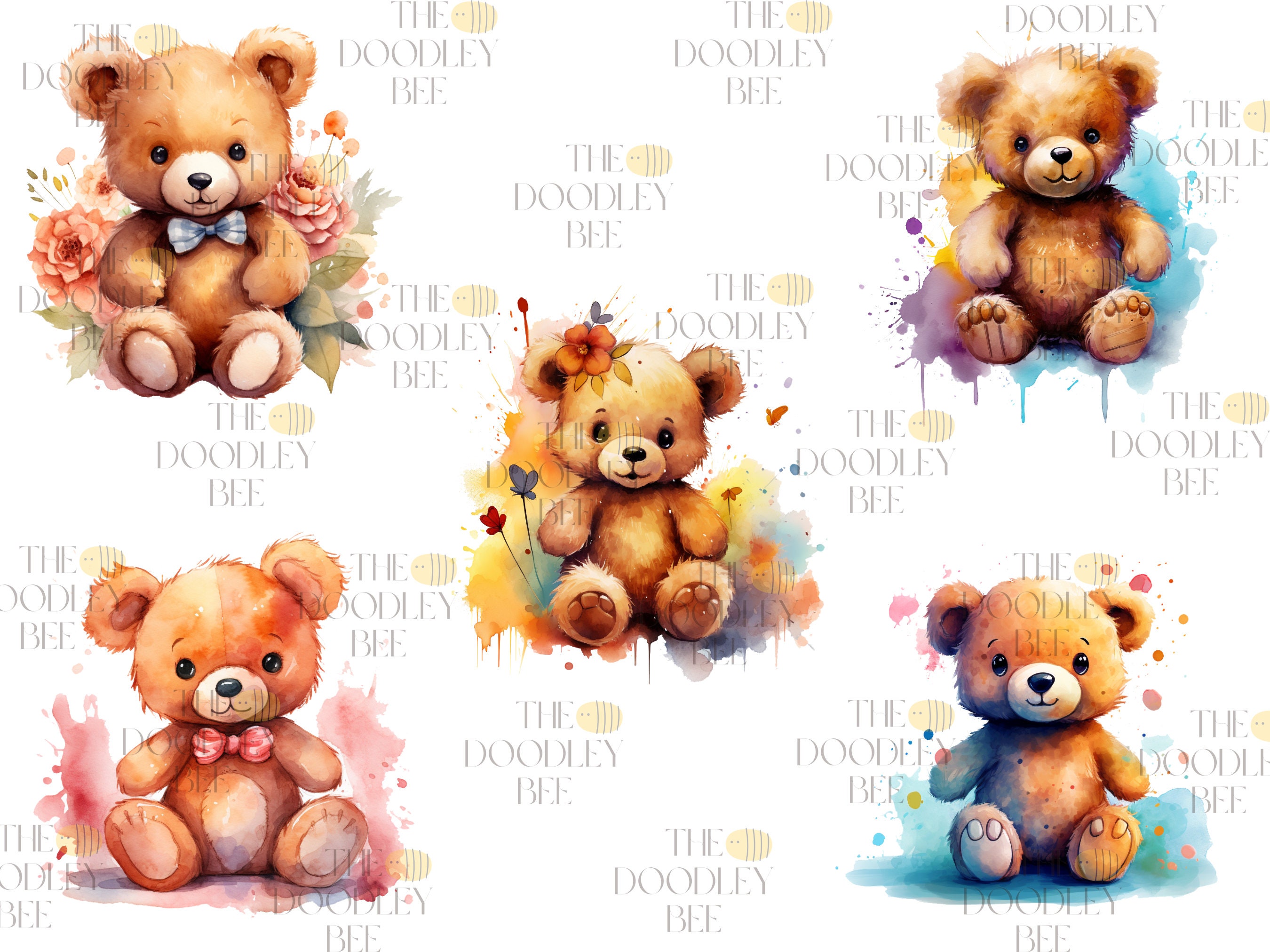20 Watercolor Teddy Bears 20pc PNG Bundle | Teddy Bear PNG | Teddy Bear ...