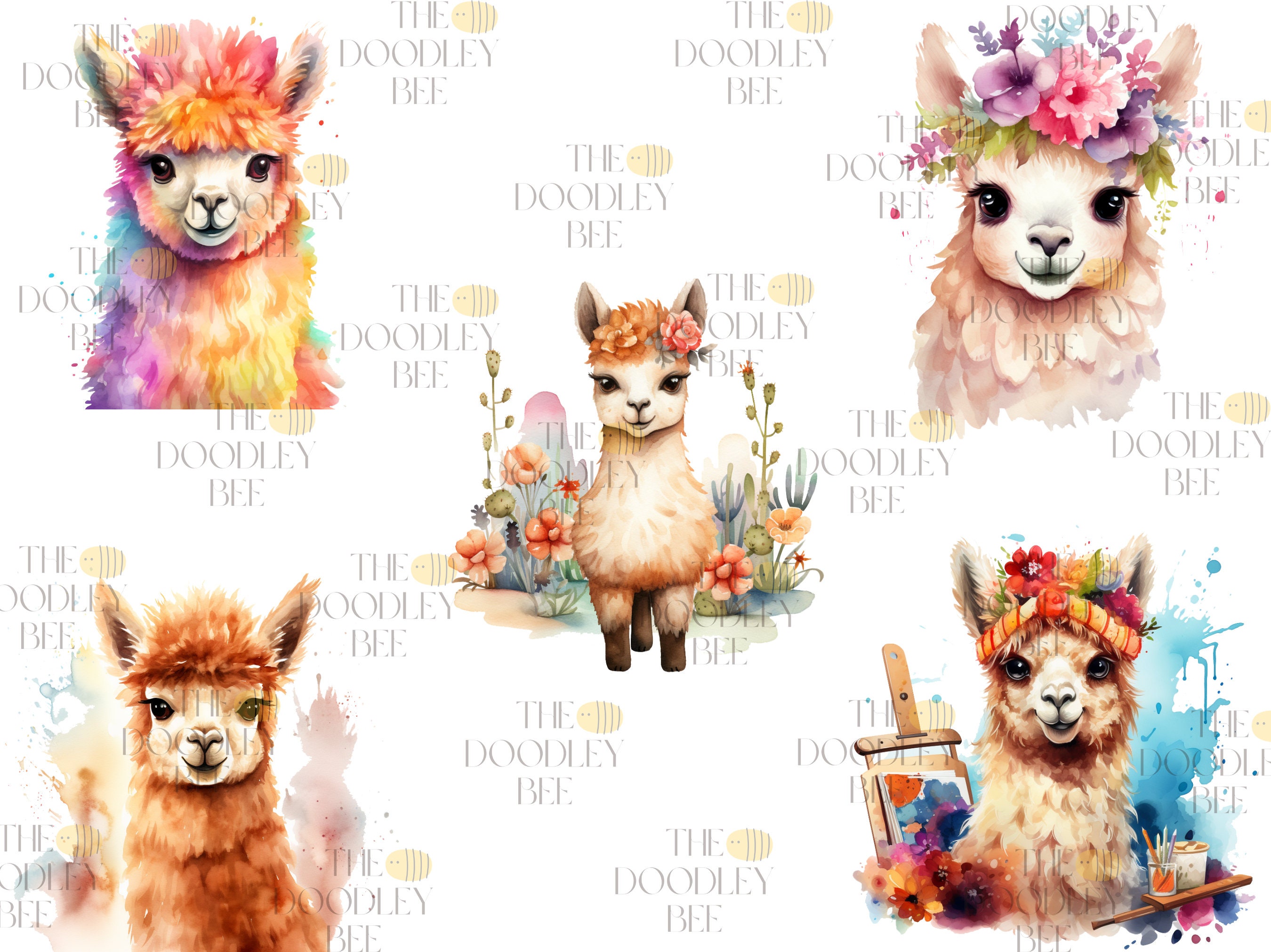 20 Cute Alpaca Watercolor PNG Clipart Bundle, Commercial Use, Digital ...
