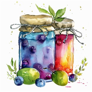 Watercolor Jam Jar Clipart, 12 High Quality Pngs, Art, Instant Digital ...