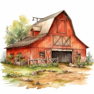 Barn Clipart, 12 High Quality Pngs, Watercolor Art, Digital Download ...