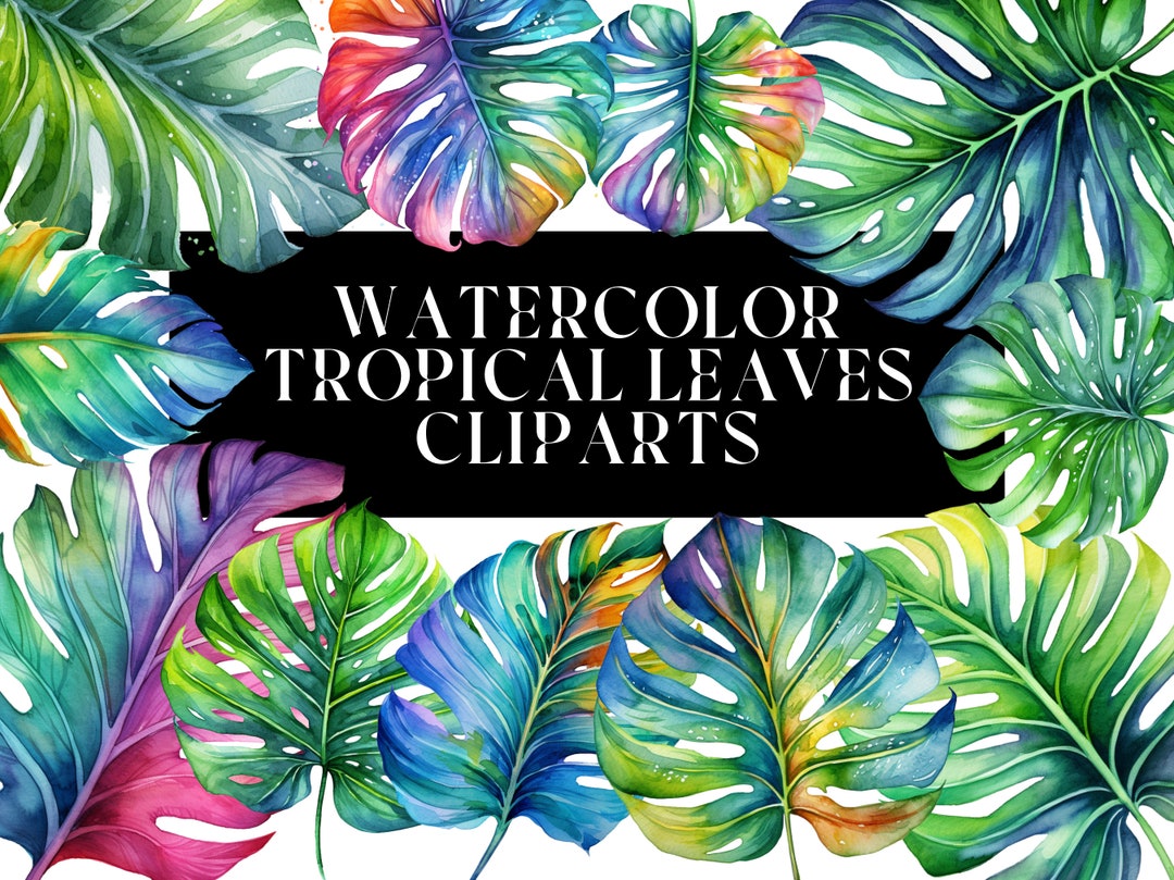 26 Watercolor Tropical Themed Leaves Clipart for Commercial Use ...