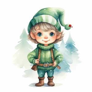 Watercolor Elf Clipart 12 PNG, Merry Christmas, Digital Download, Card ...