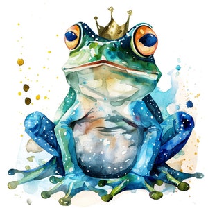Watercolor Prince Charming Frog Clipart Bundle, Frog PNG Graphics ...