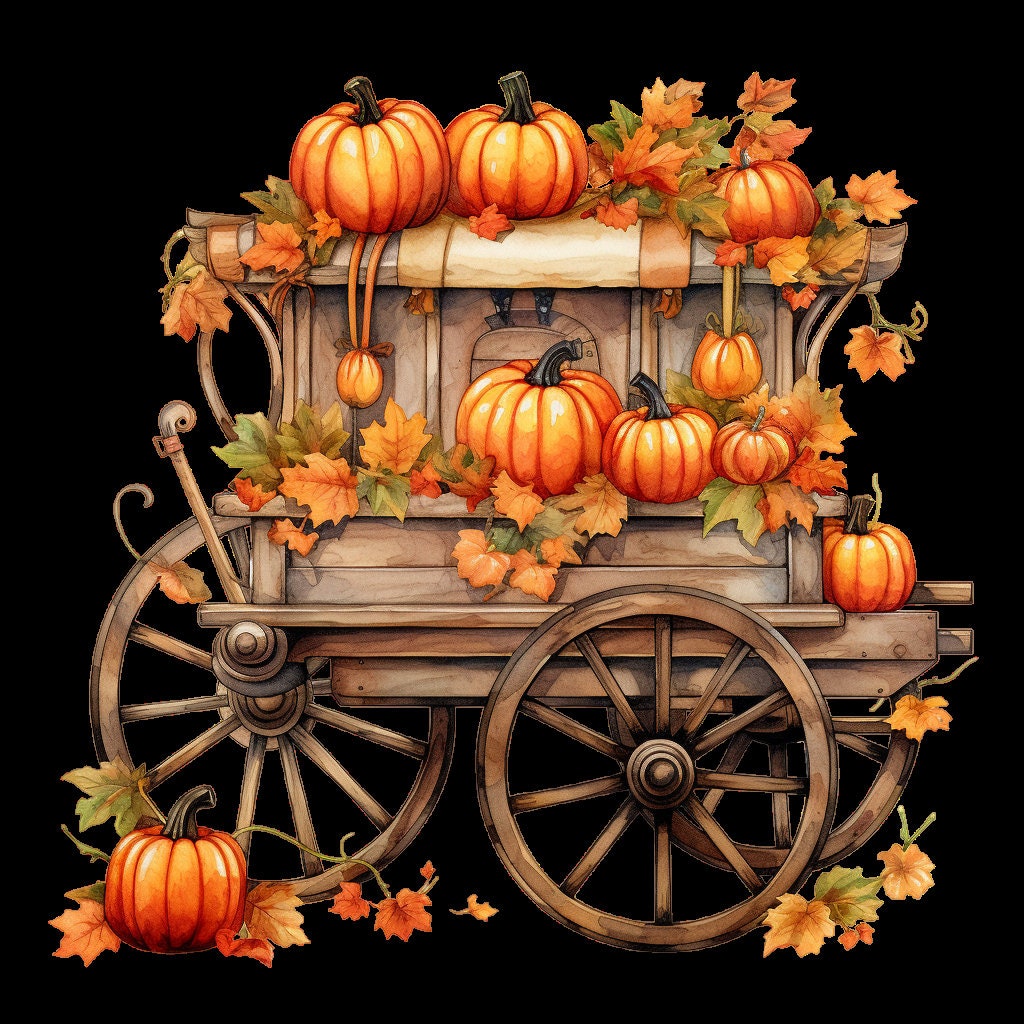 Pumpkin Wagon Clipart 10 High-quality Pngs Pumpkin Cart - Etsy