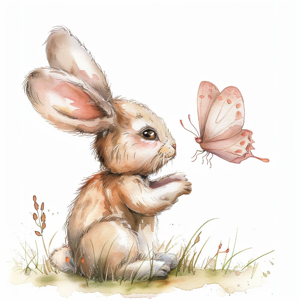 12 Bunny and Butterfly Clipart Bundle, Spring Designs, Watercolor Bunny ...