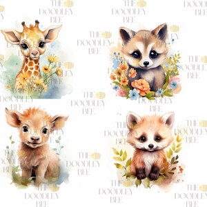 20 Cute Baby Animal Watercolor Clipart PNG Bundle, Commercial Use ...