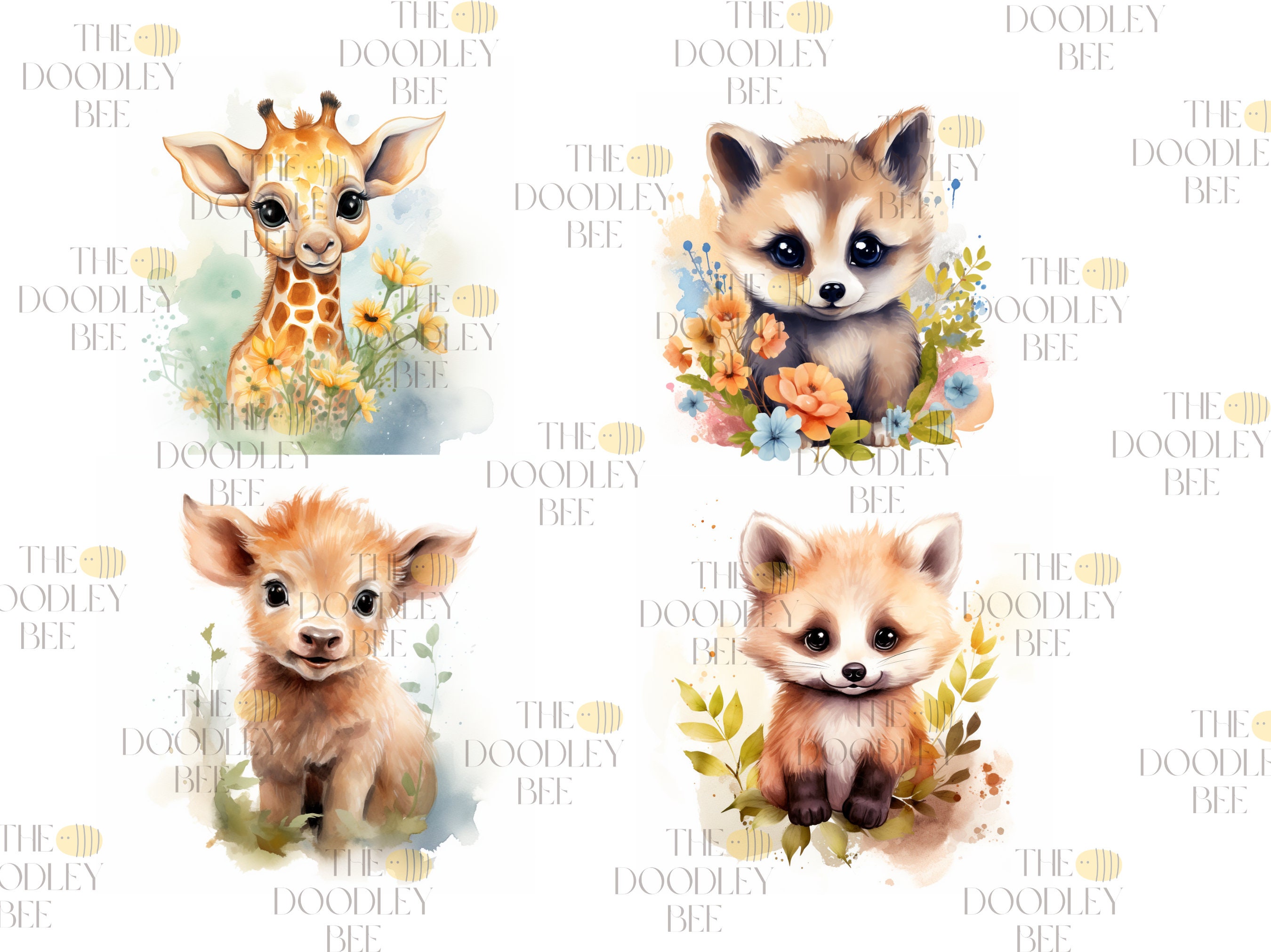 20 Cute Baby Animal Watercolor Clipart PNG Bundle, Commercial Use ...