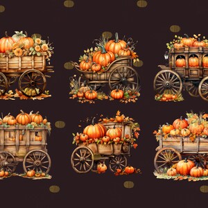 Pumpkin Wagon Clipart, 12 High-quality Pngs, Pumpkin Cart, Autumn ...