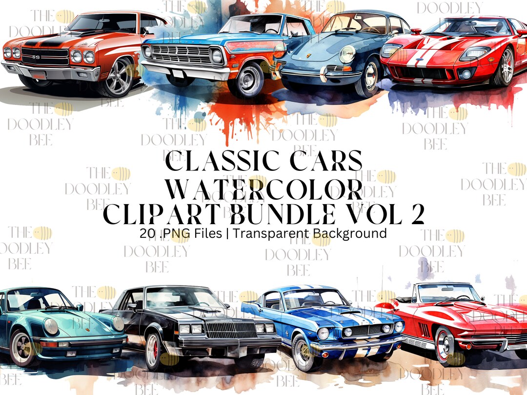 20 Vintage Cars Clipart, Classic Car Clipart, Scrapbooking, Junk ...