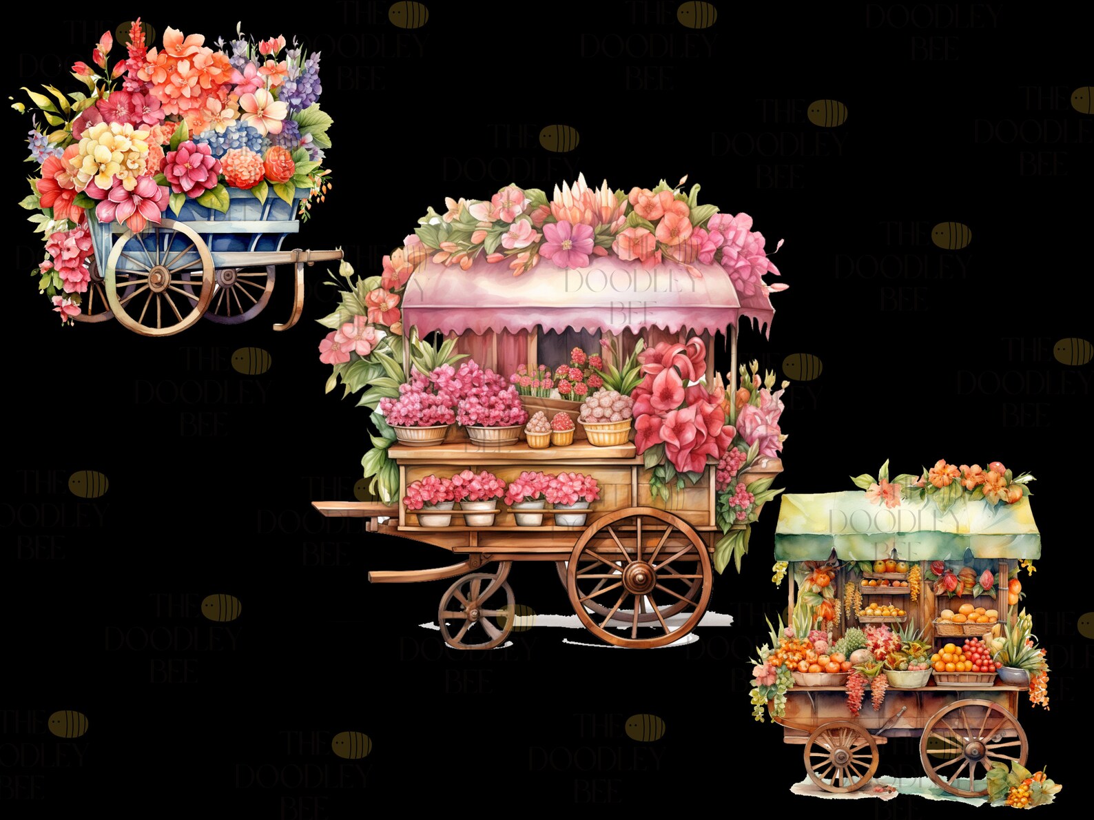 Watercolor Flower Carts Clipart Bundle 12 Digital Download - Etsy