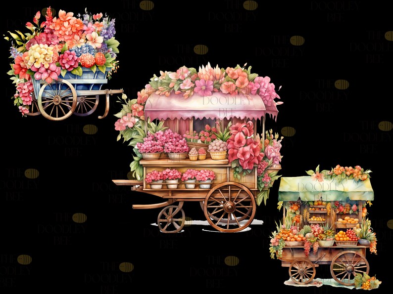 Watercolor Flower Carts Clipart Bundle 12 Digital Download - Etsy