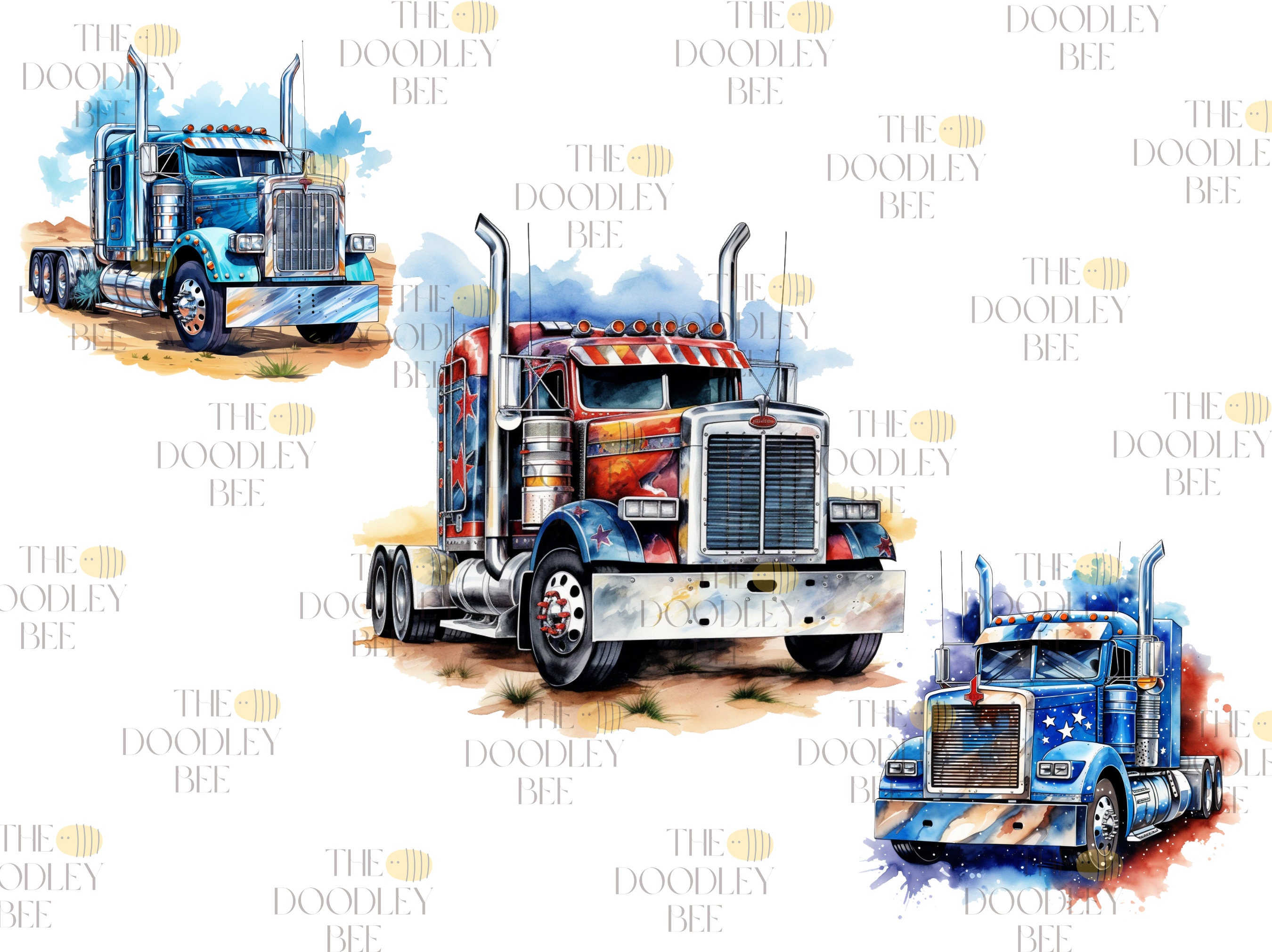 Watercolor Truck 12 Clipart PNG Bundle, Commercial Use, Digital ...