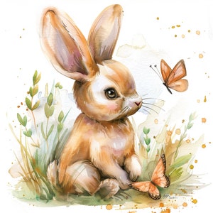 12 Bunny and Butterfly Clipart Bundle, Spring Designs, Watercolor Bunny ...