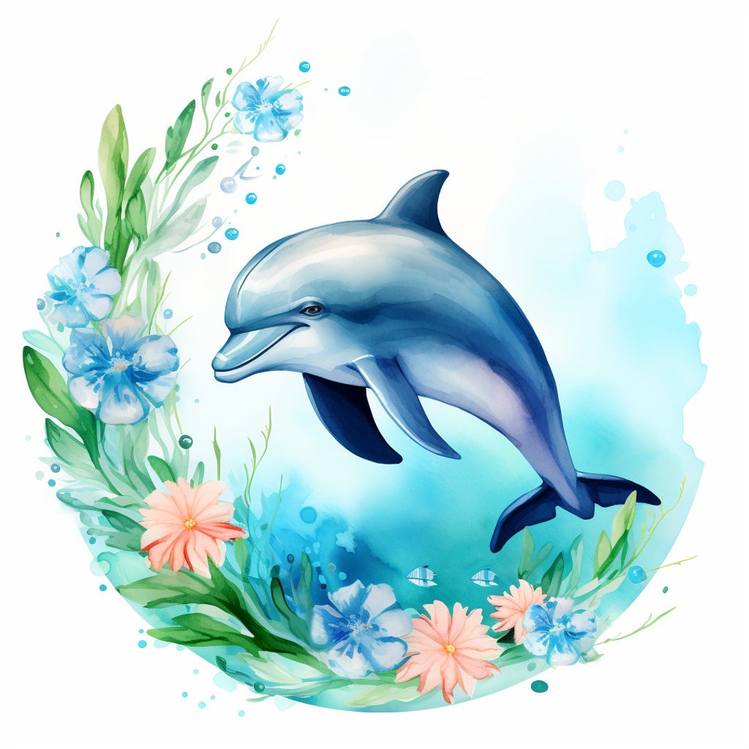 12 Watercolor Dolphins Clipart Bundle, Digital Download, Digital Paper ...