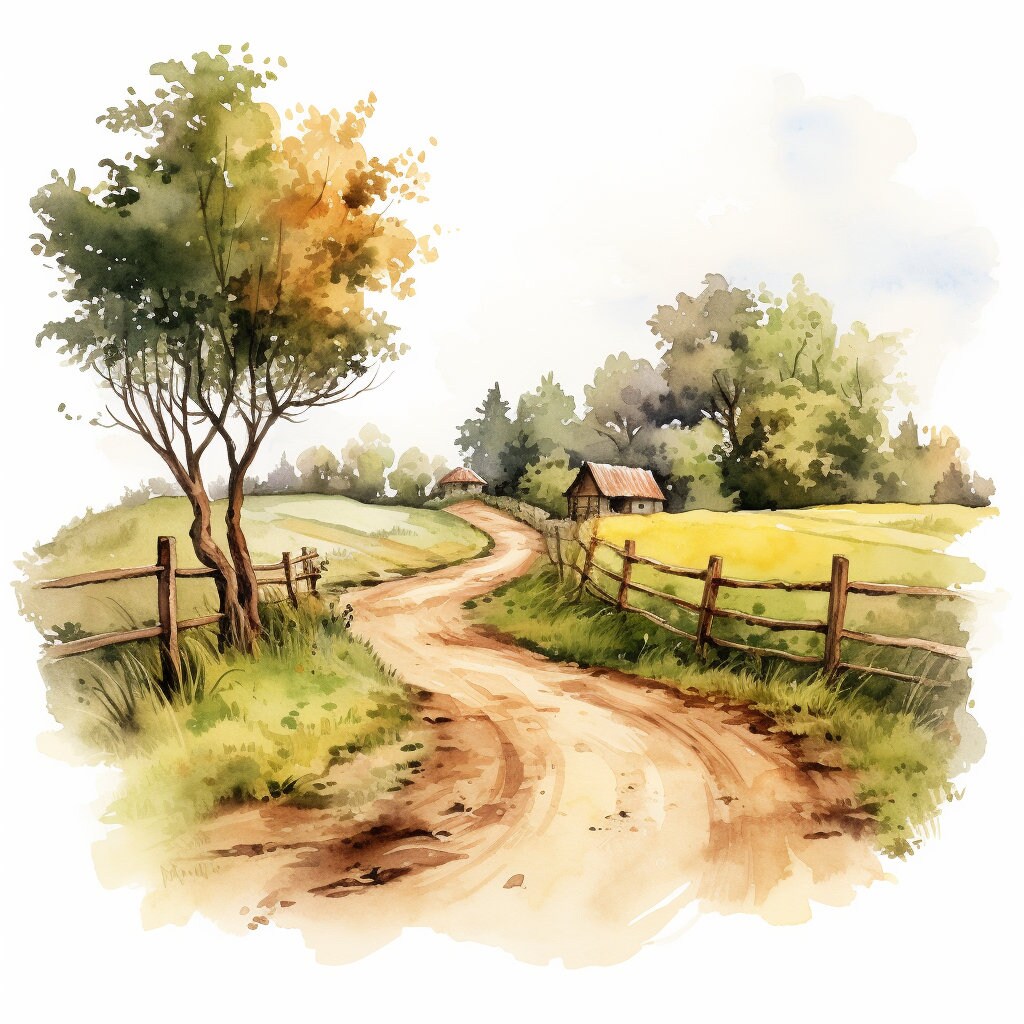 Country Lanes Clipart, Set-2, 10 High Quality Jpgs Watercolor Art ...