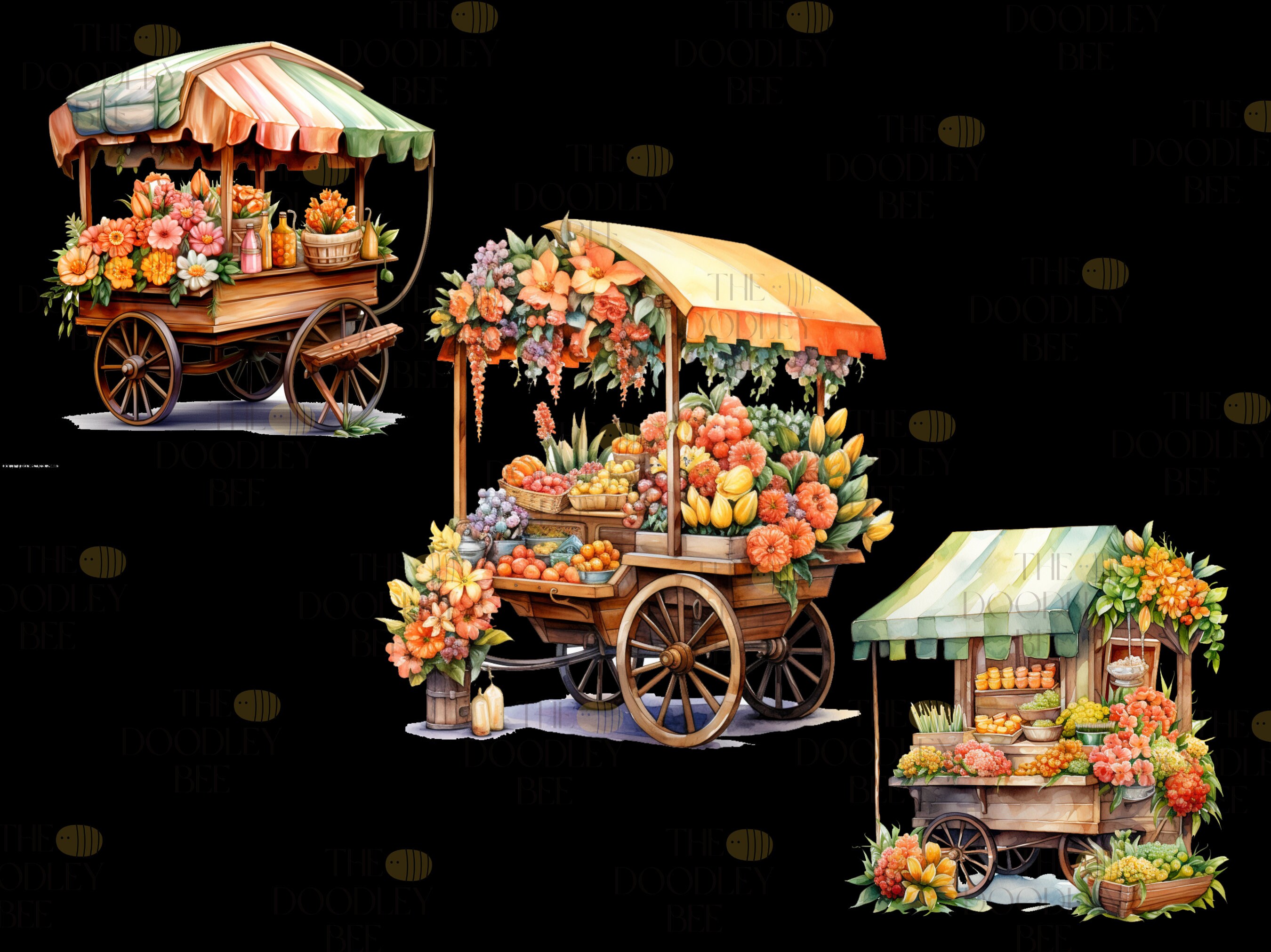 Watercolor Flower Carts Clipart Bundle 12 Digital Download - Etsy