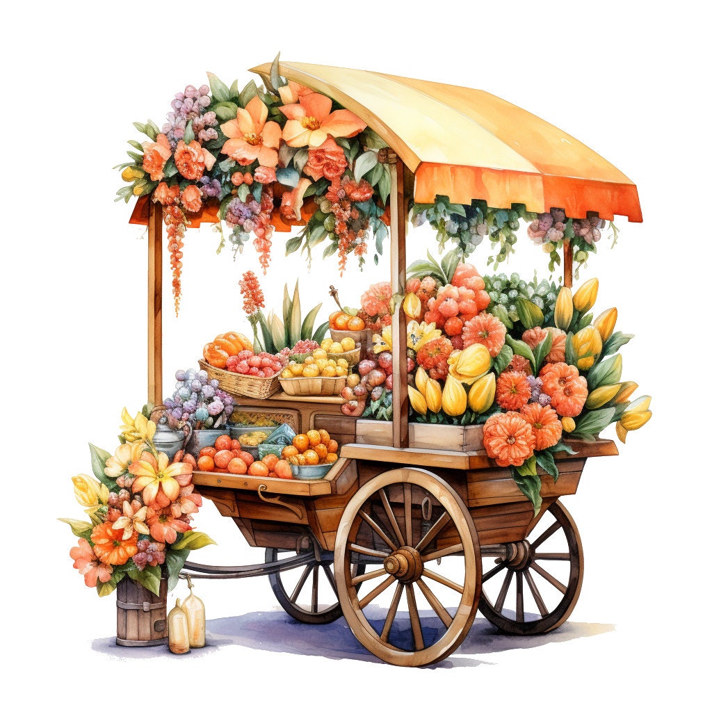 Watercolor Flower Carts Clipart Bundle 12 Digital Download - Etsy