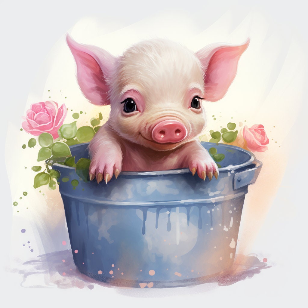 24 Baby Pig Watercolor Clipart PNG Bundle , Commercial Use, Digital ...