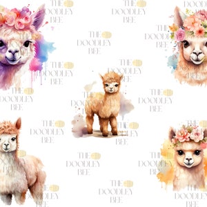 20 Cute Alpaca Watercolor PNG Clipart Bundle, Commercial Use, Digital ...