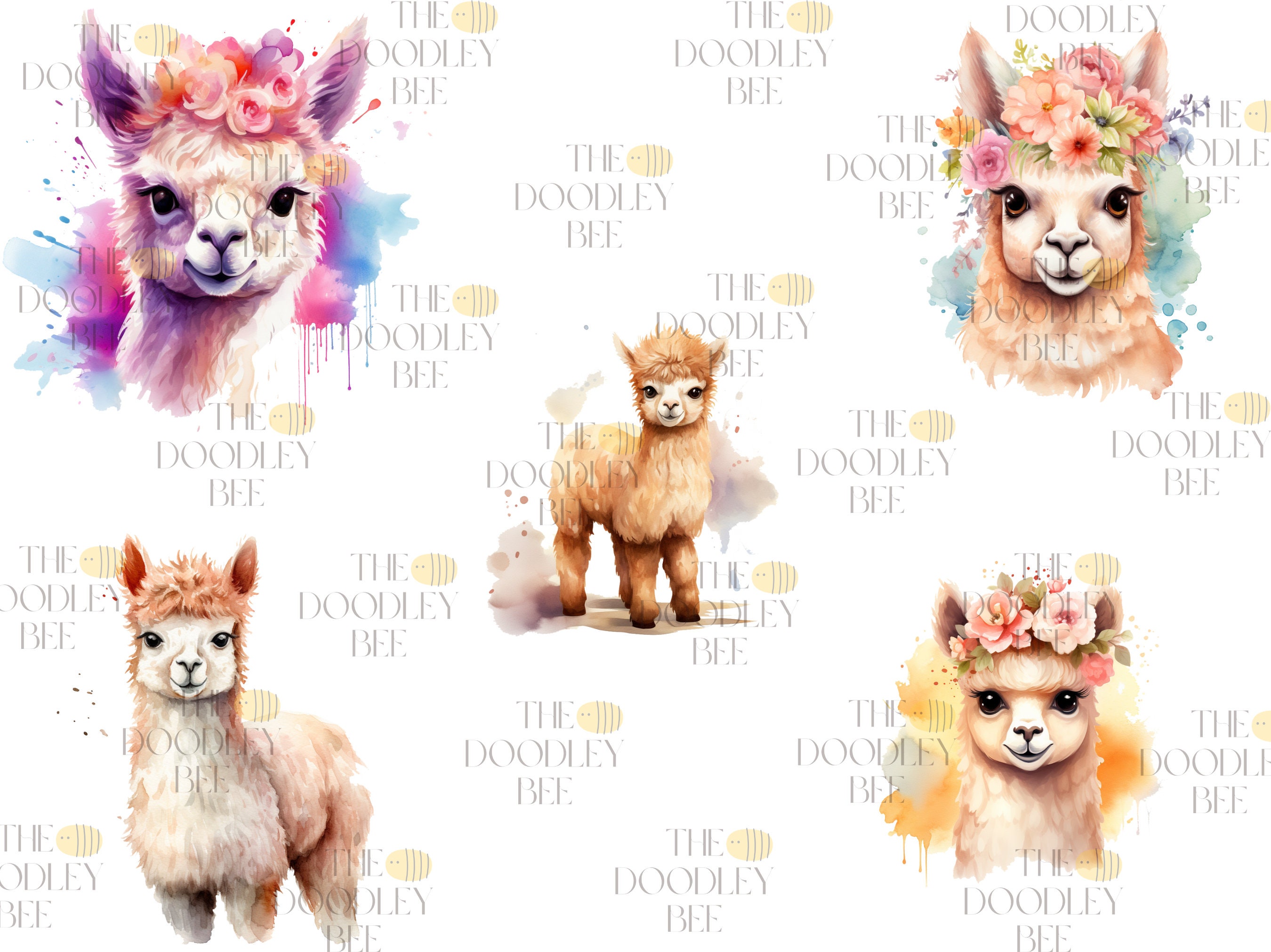 20 Cute Alpaca Watercolor PNG Clipart Bundle, Commercial Use, Digital ...