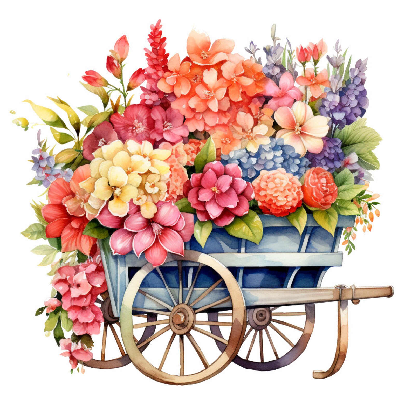 Watercolor Flower Carts Clipart Bundle, 12 Digital Download, Digital ...