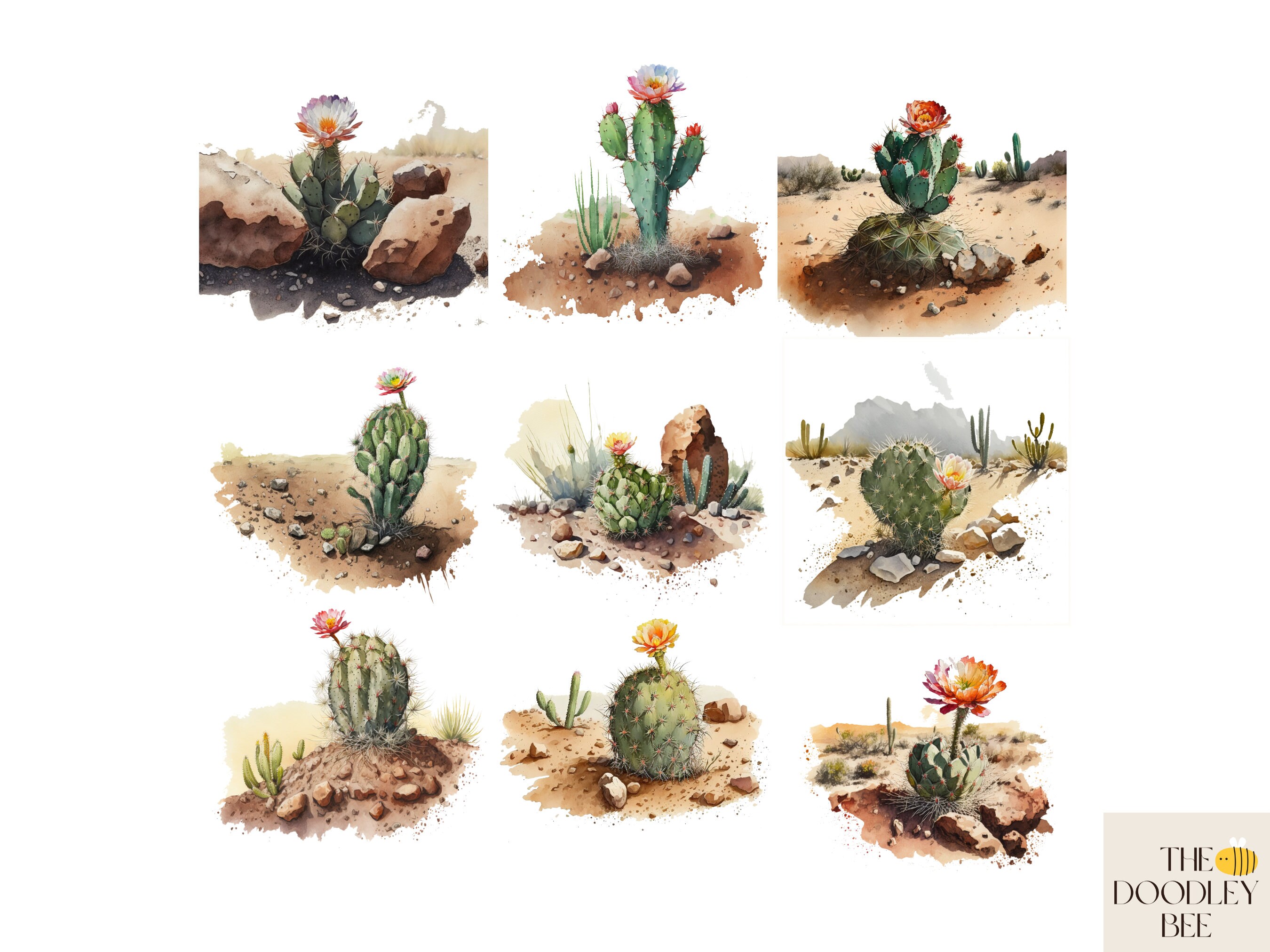 15 Watercolor Cactus Clipart Bundle for Commercial Use Instant Download ...