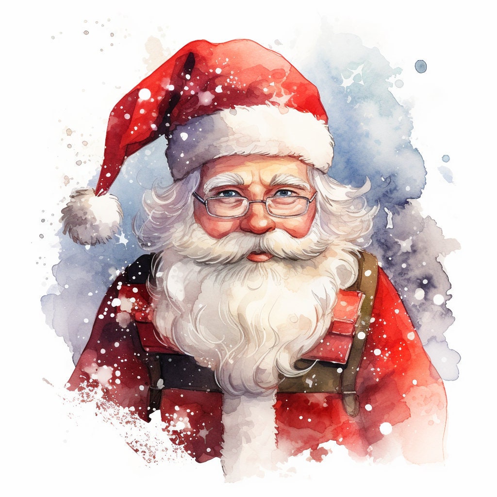 Watercolor Christmas Clipart PNG Bundle Santa Clause Rain - Etsy