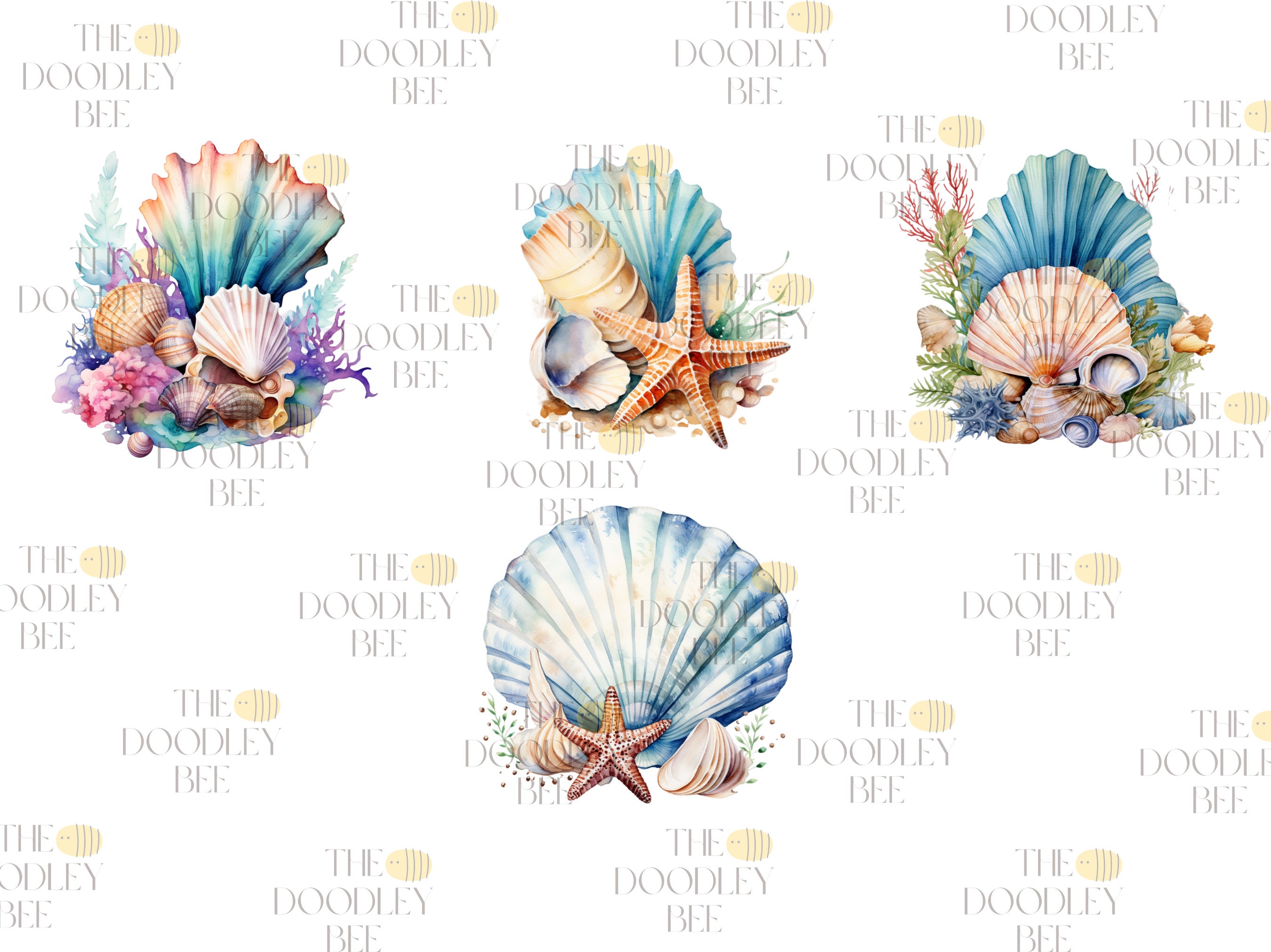 Watercolor Seashell Clipart Beach Clipart Nautical Clipart - Etsy